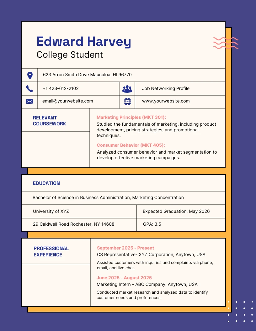 Dark Purple Cream College Student Resume Template - Venngage