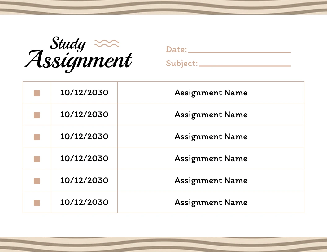 Brown Texture Study Assignment Schedule Template - Venngage Brown Texture Study Assignment Schedule Template - Venngage