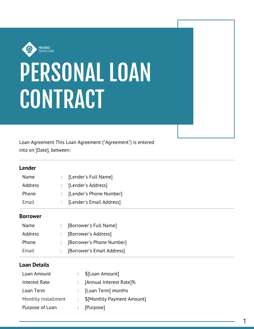 Modern Personal Loan Contract Template - Venngage