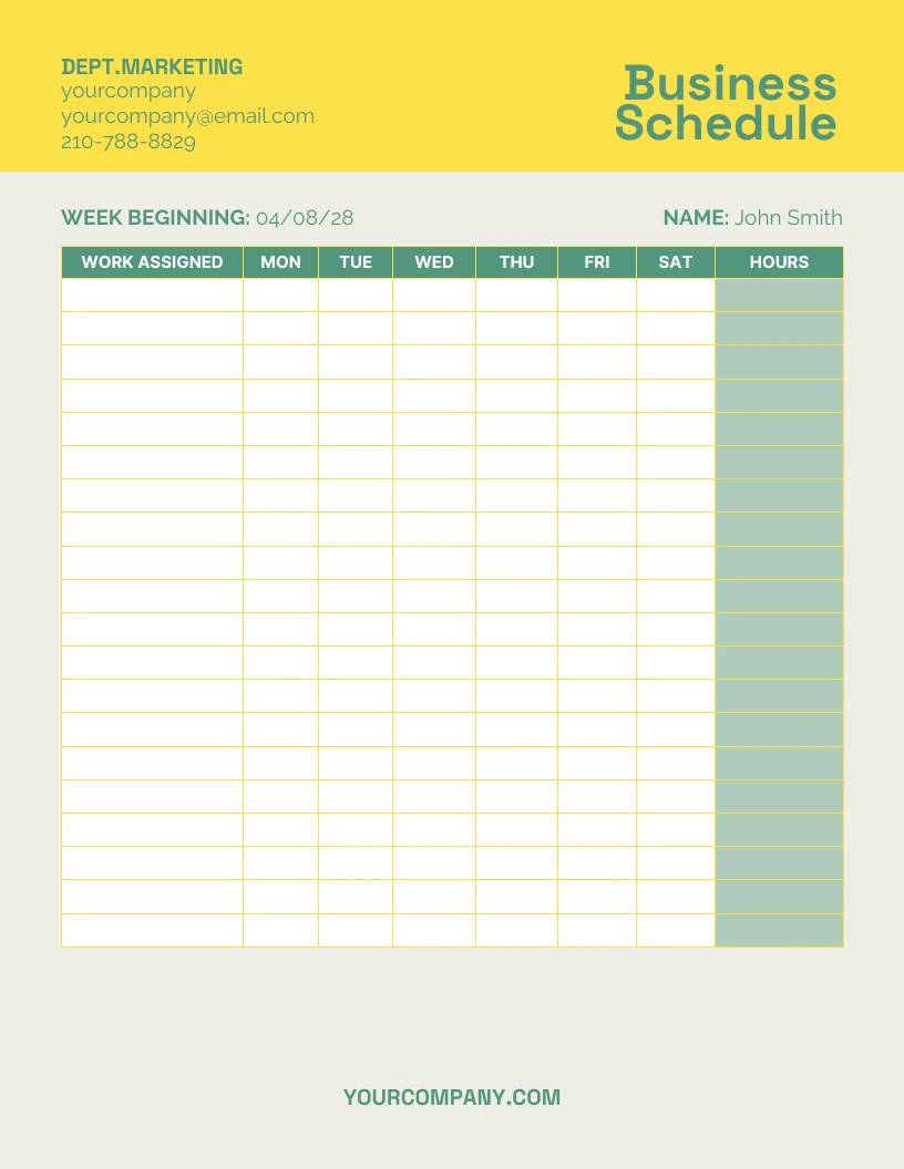 Soft Green and Yellow Business Schedule Template - Venngage