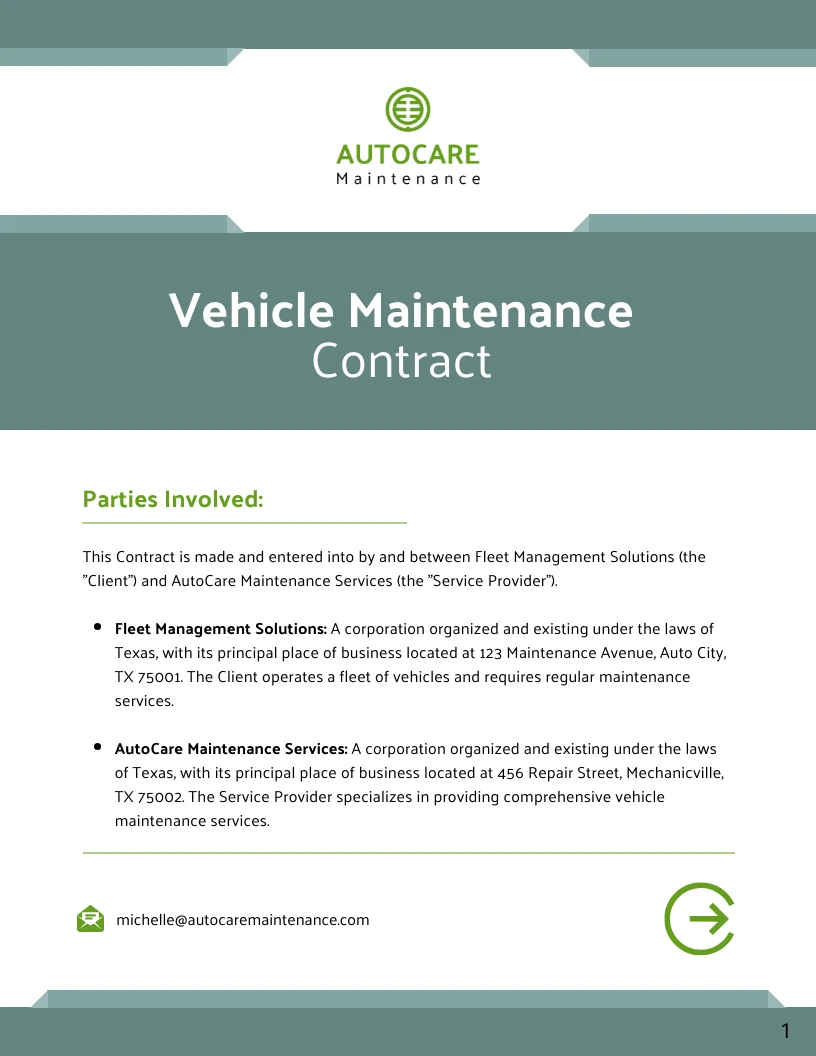 Vehicle Maintenance Contract Template - Venngage