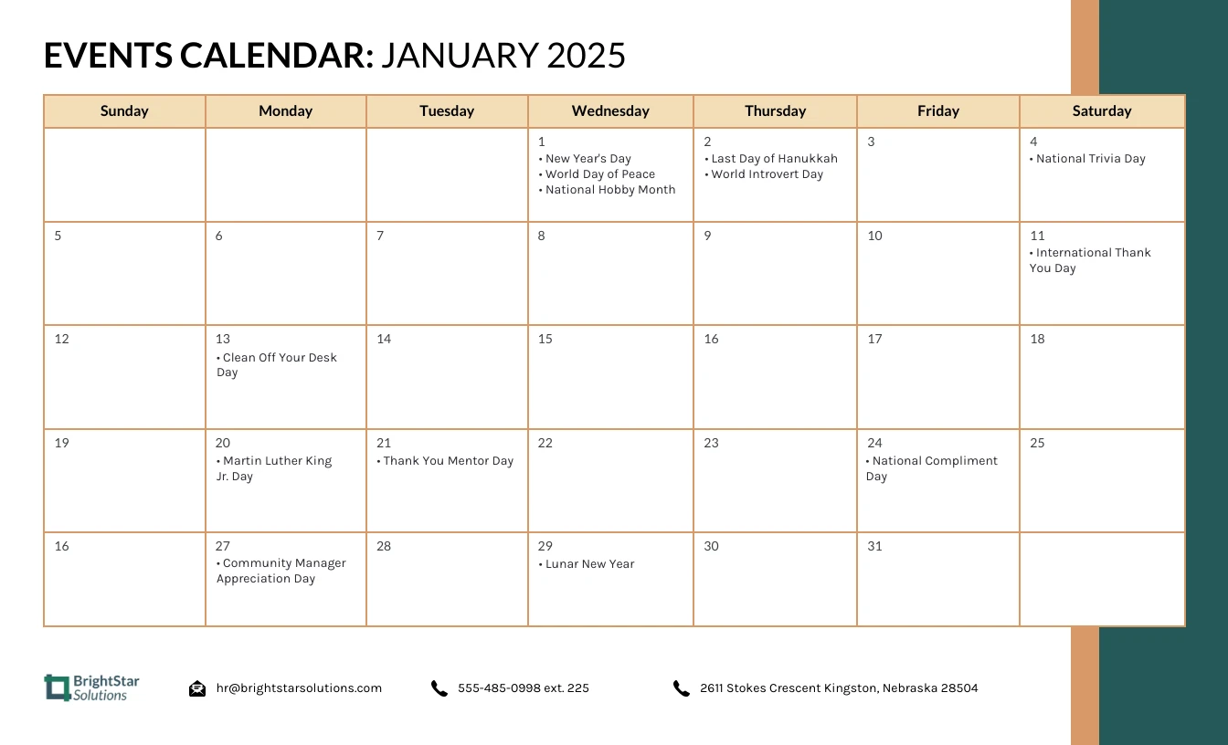 2025 Calendar Event Work Schedule Template - Venngage