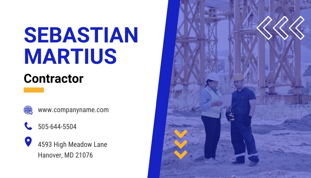 Blue And Yellow Modern Construction Business Card - Venngage