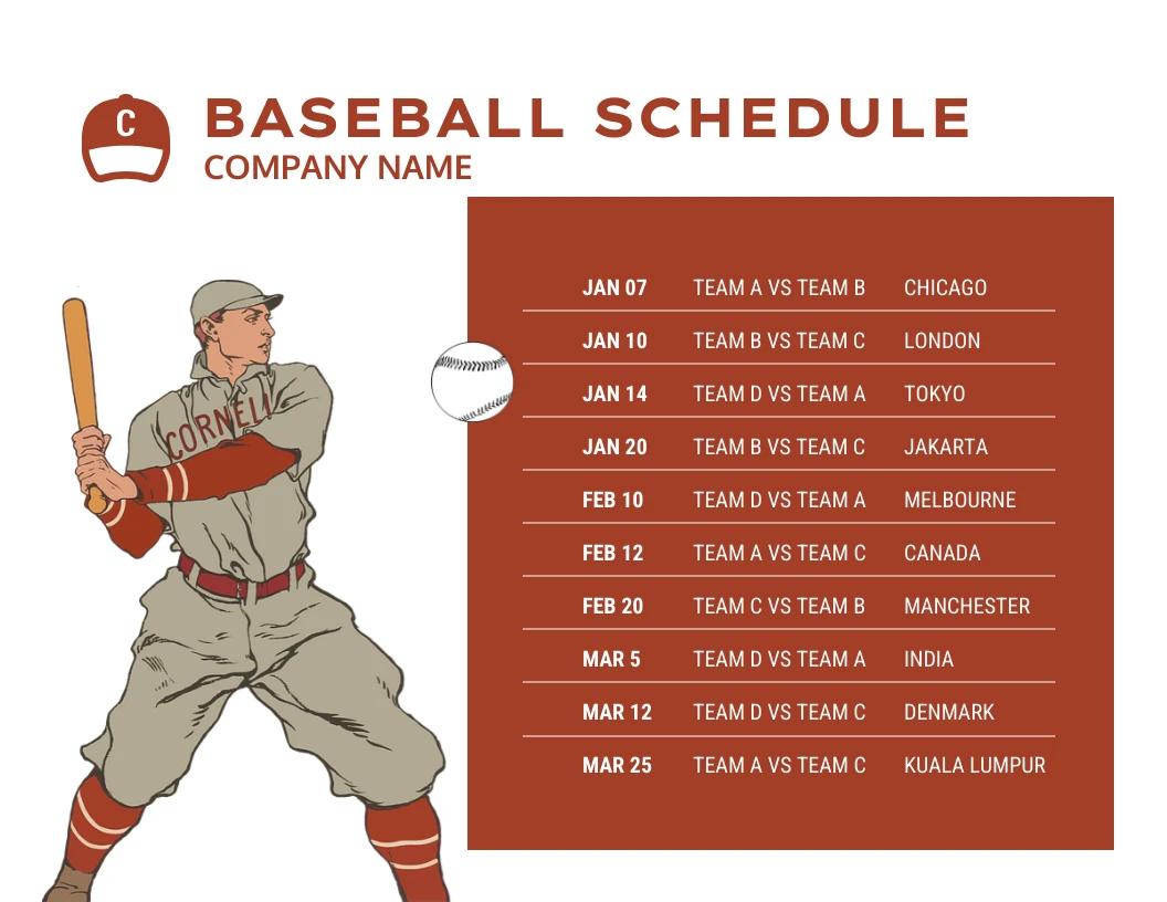 White And Brown Simple Illustration Baseball Schedule Template Venngage
