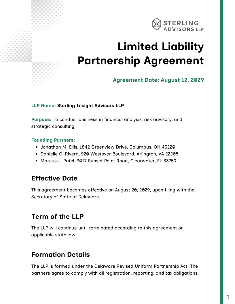 Limited Liability Partnership Agreement Template - Venngage
