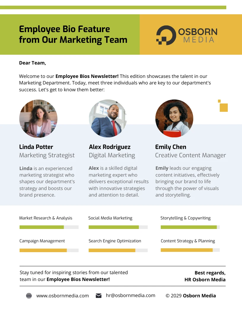 Employee Bio Feature Email Newsletter Template - Venngage