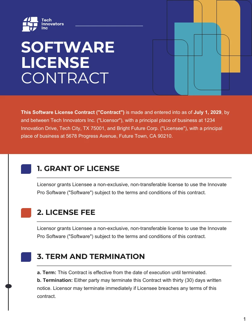Software License Contract Template - Venngage