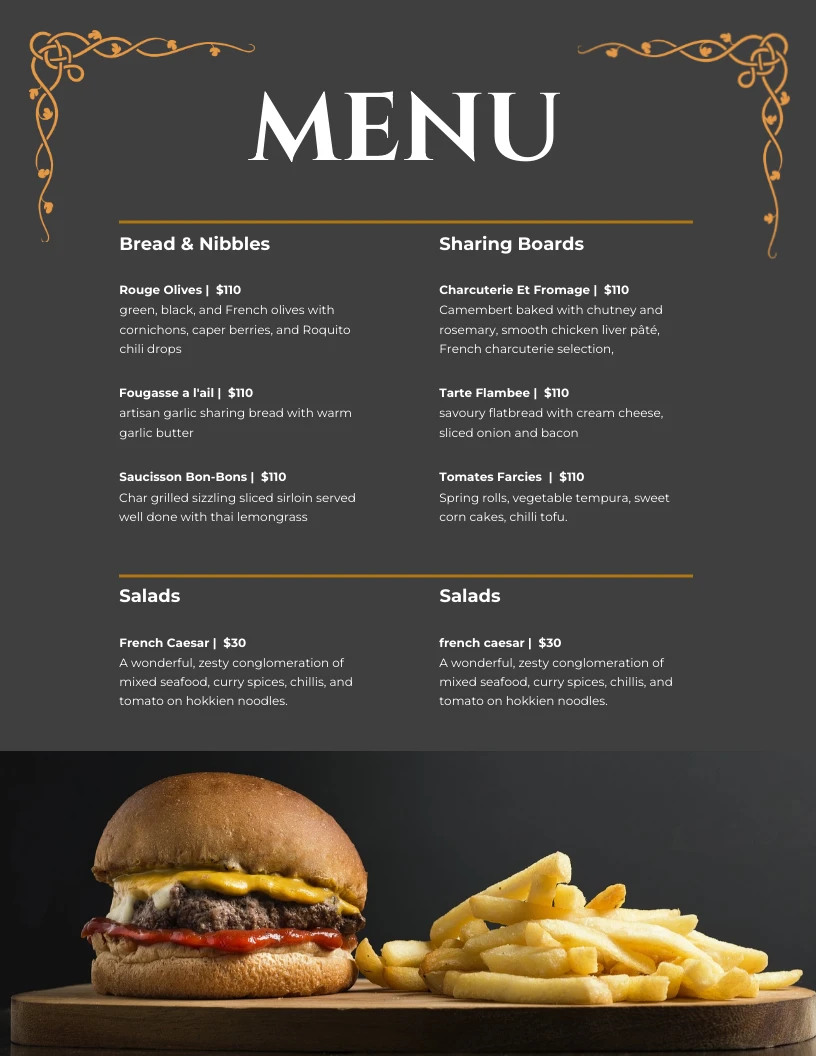 Dark Grey Vintage French Menu - Venngage