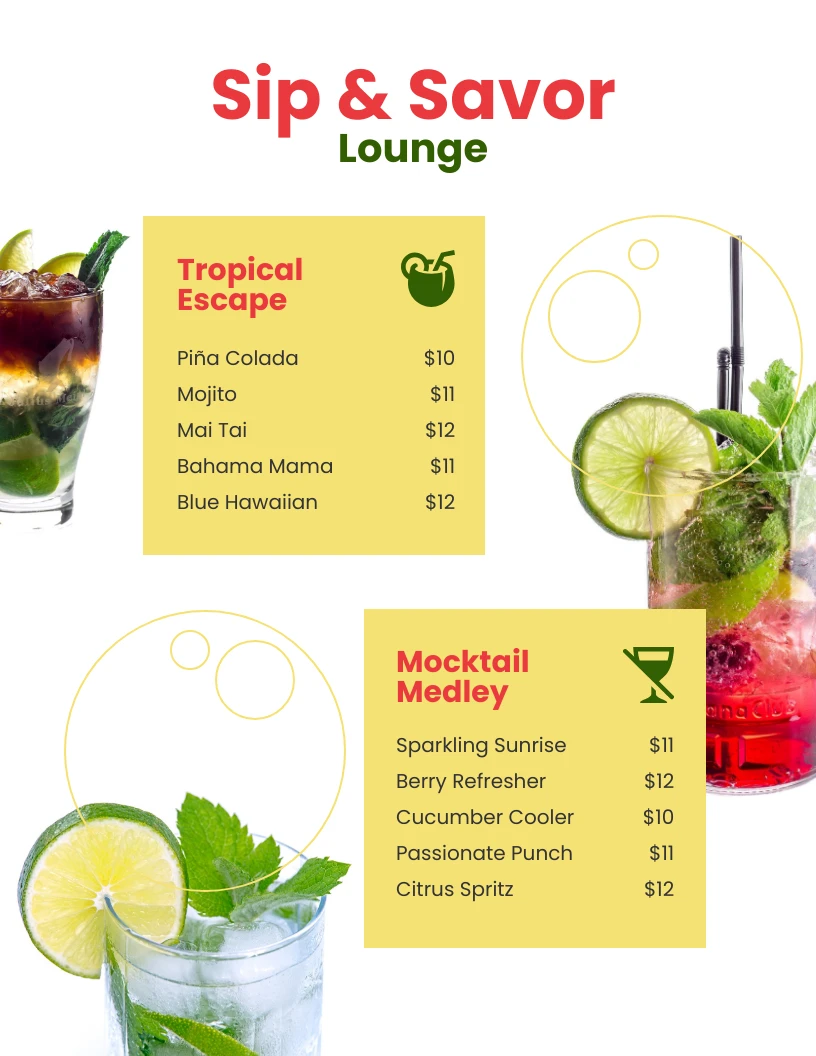 White Elegant Cocktail Menu - Venngage