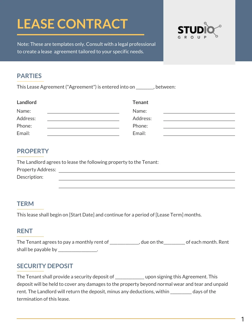 Minimalist Lease Contract Template - Venngage