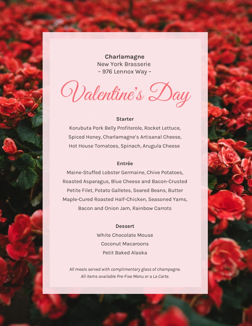Floral Simple Valentine's Day Restaurant Menu - Venngage