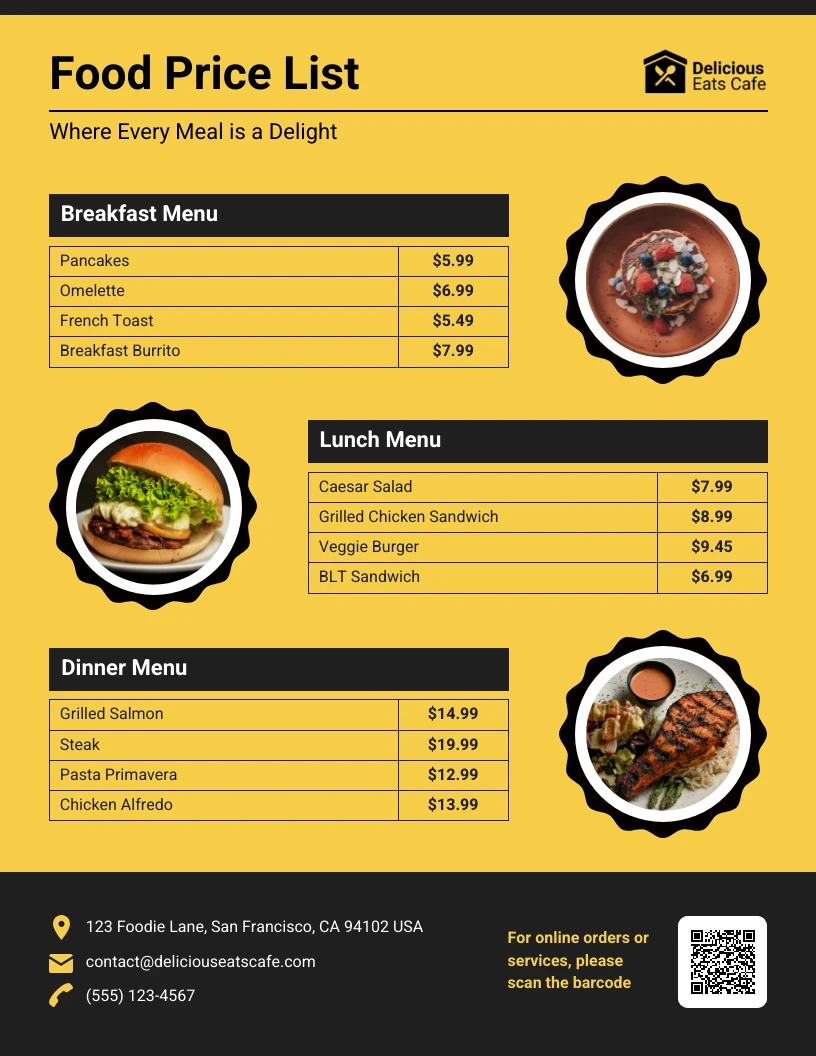 Catering Price List Template Food Stall Menu With Prices: A