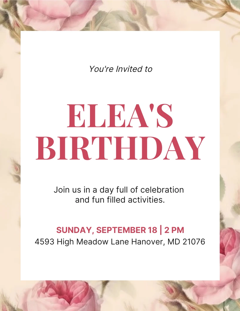 Beige And White Vintage Floral Birthday Poster - Venngage