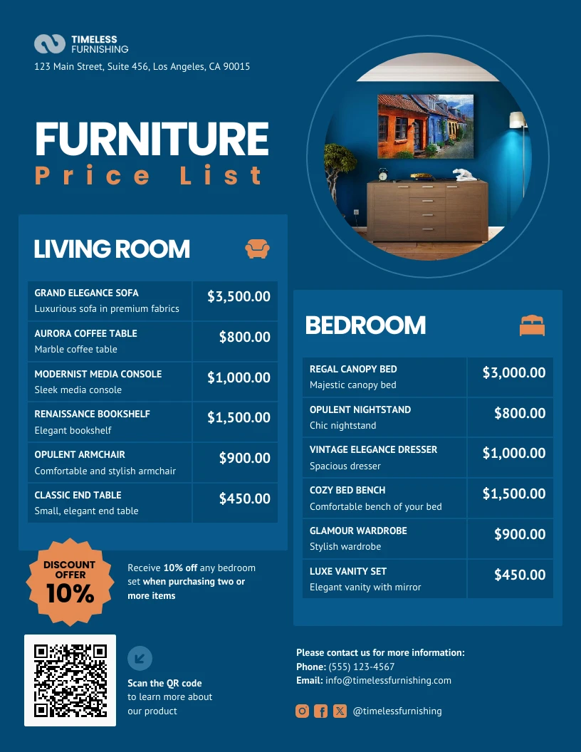 Furniture Price List Template - Venngage