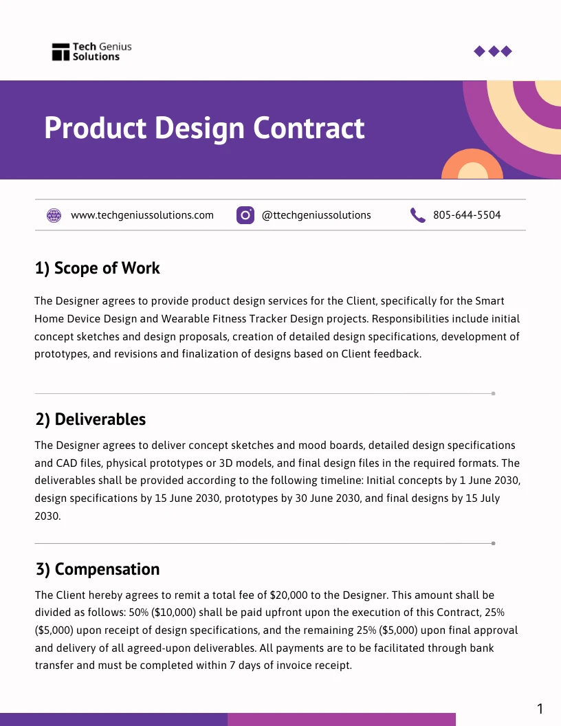 Product Design Contract Template - Venngage