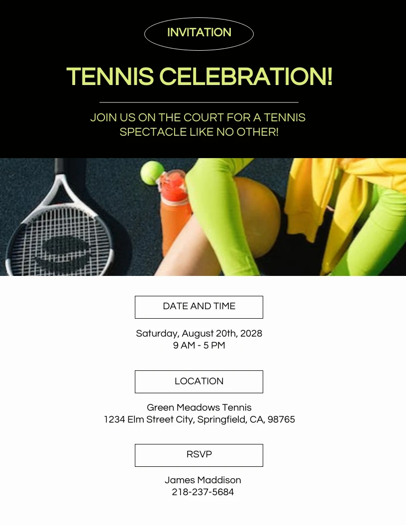 Modern Green And Black Tennis Sports Invitation - Venngage