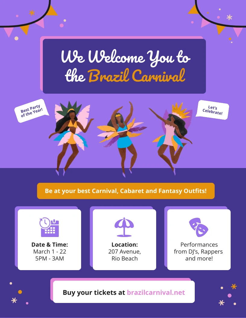 Brazilian Carnival Party Flyer Template - Venngage