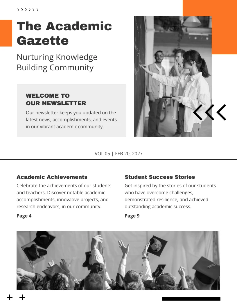 Black White Orange School Newsletter Design Template - Venngage
