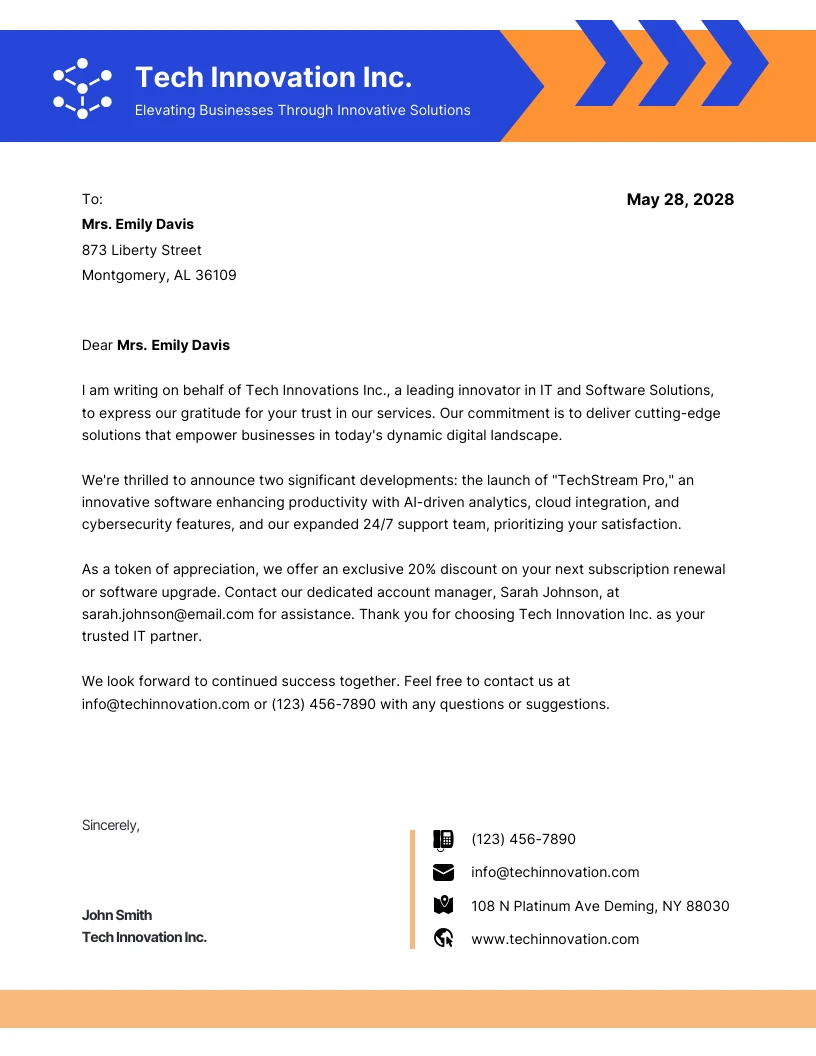 Simple Blue and Orange Letterhead - Venngage