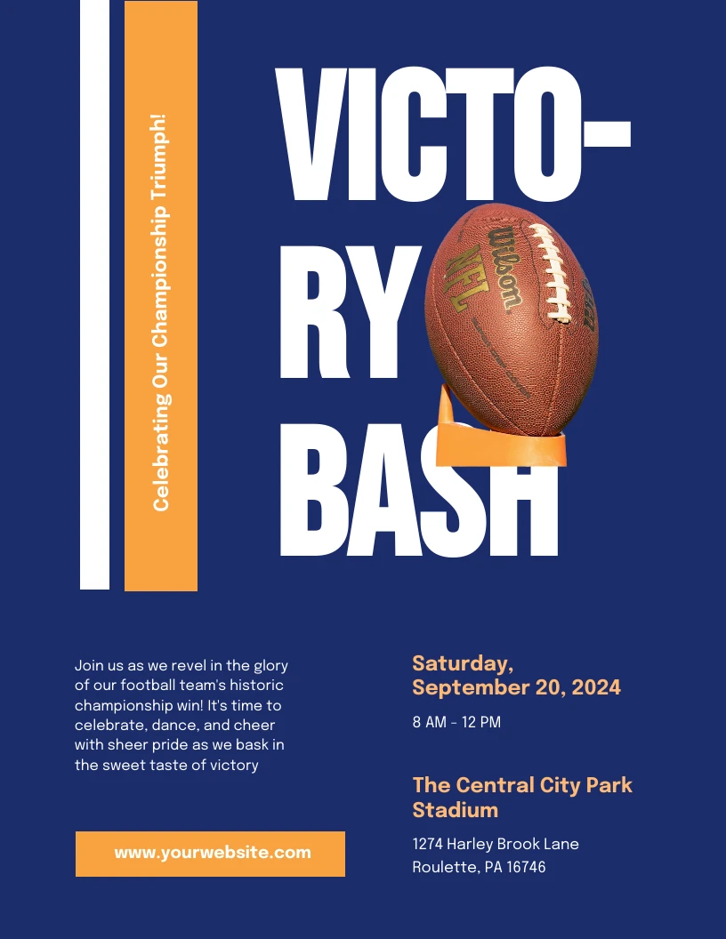 Dark Blue And Orange Football Champion Party Invitation - Venngage