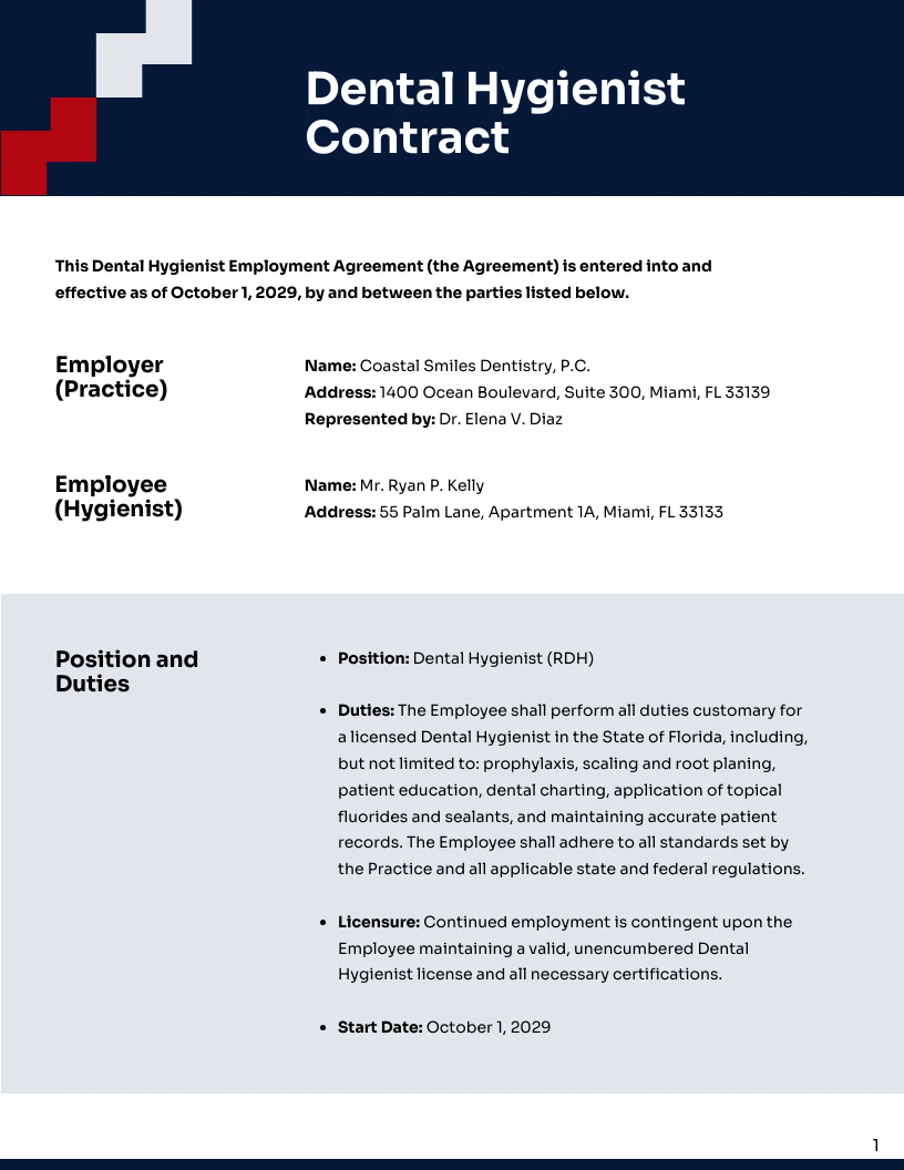 Dental Hygienist Contract Template - Venngage