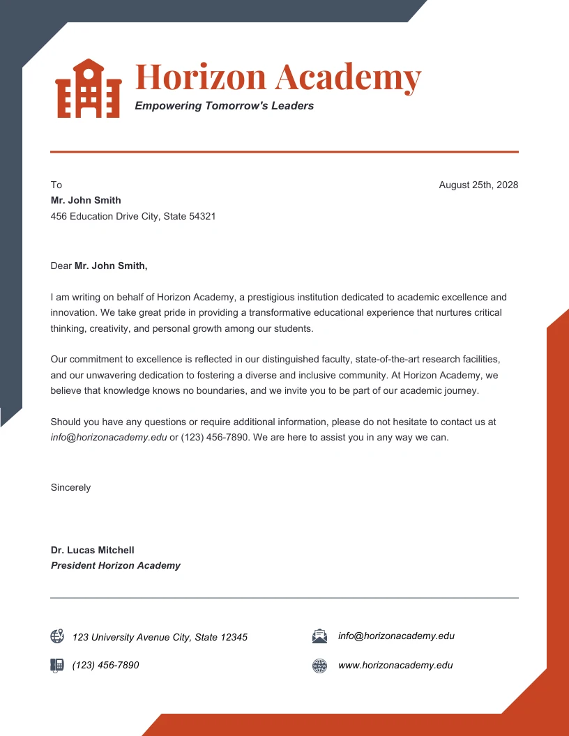 Blue Gray Orange Modern University Letterhead - Venngage