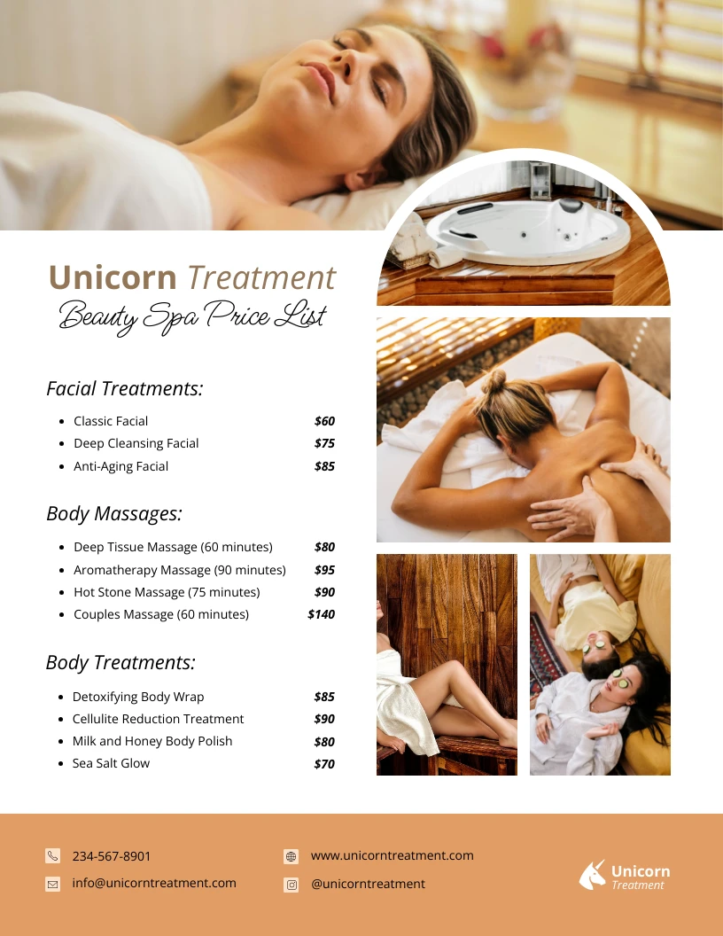 Beauty SPA Price List Template - Venngage