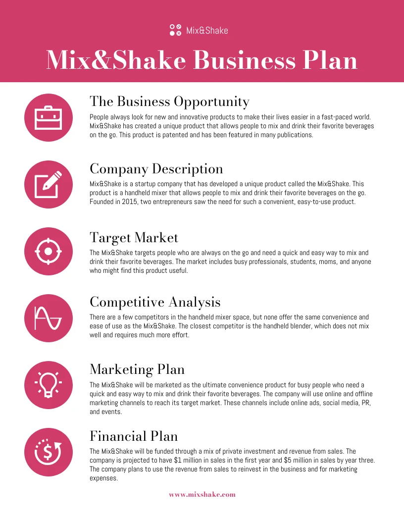 Business Plan One Pager Template - Venngage