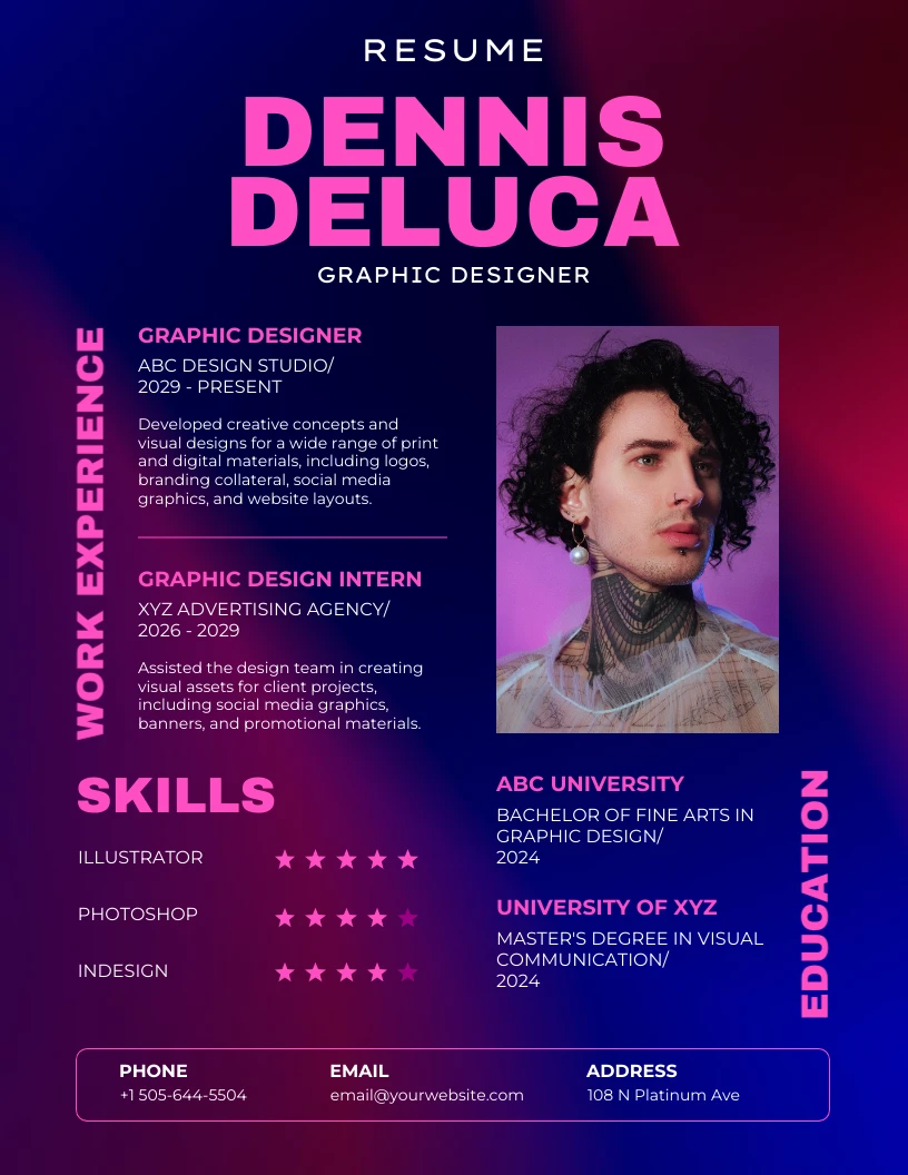 Blue Pink Graphic Designer Resume Template - Venngage
