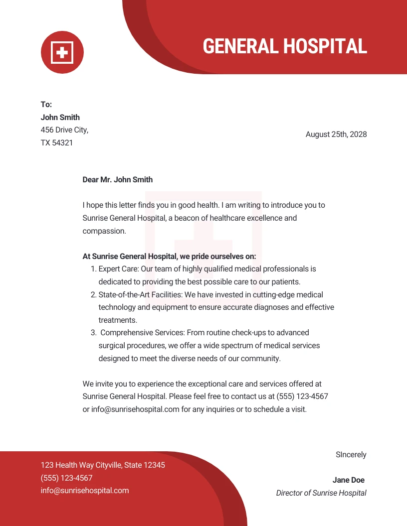 Simple Red Hospital Letterhead - Venngage