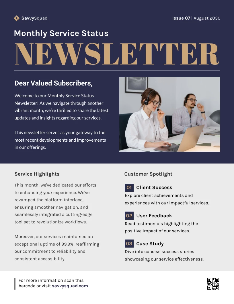 Monthly Service Status Newsletter Template - Venngage