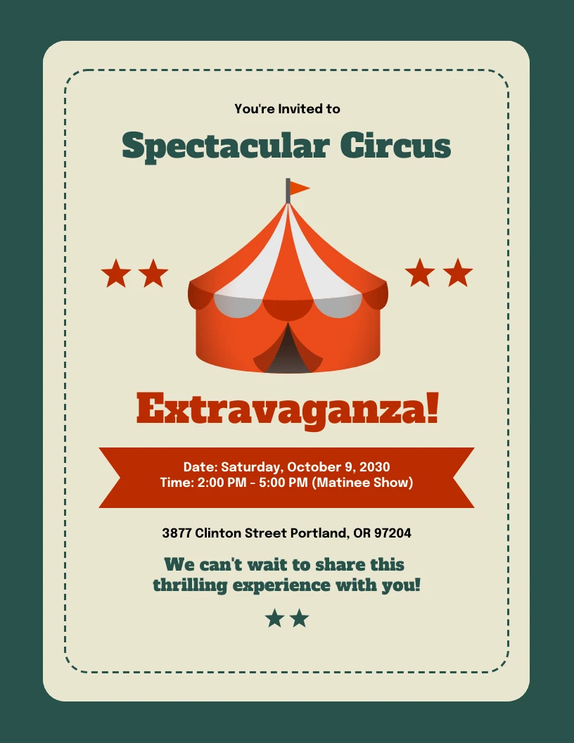 Invitación al circo rojo y verde - Venngage