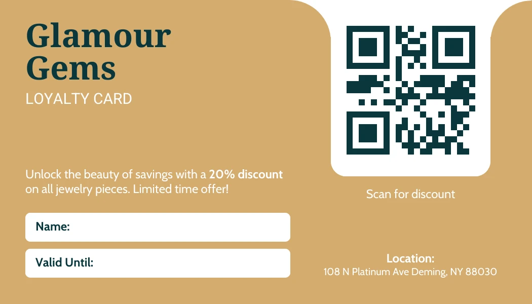 Light Brown And White Modern Jewelry QR Code Business Card - Venngage