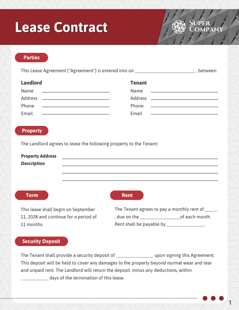 Deep Red Lease Contract Template - Venngage