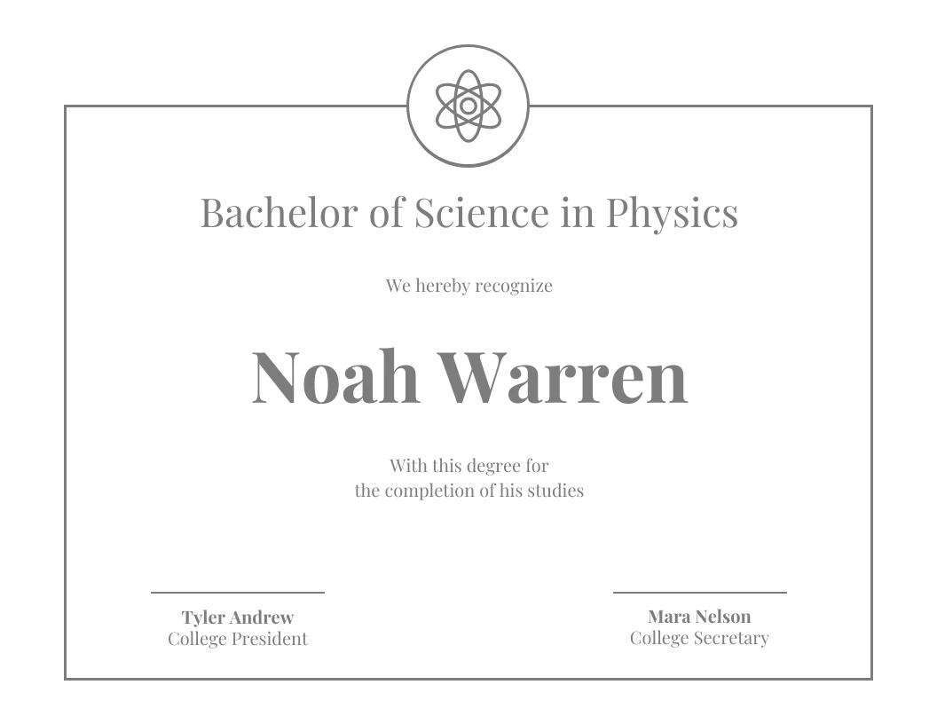 Gray Physics Certificate of Completion Template - Venngage