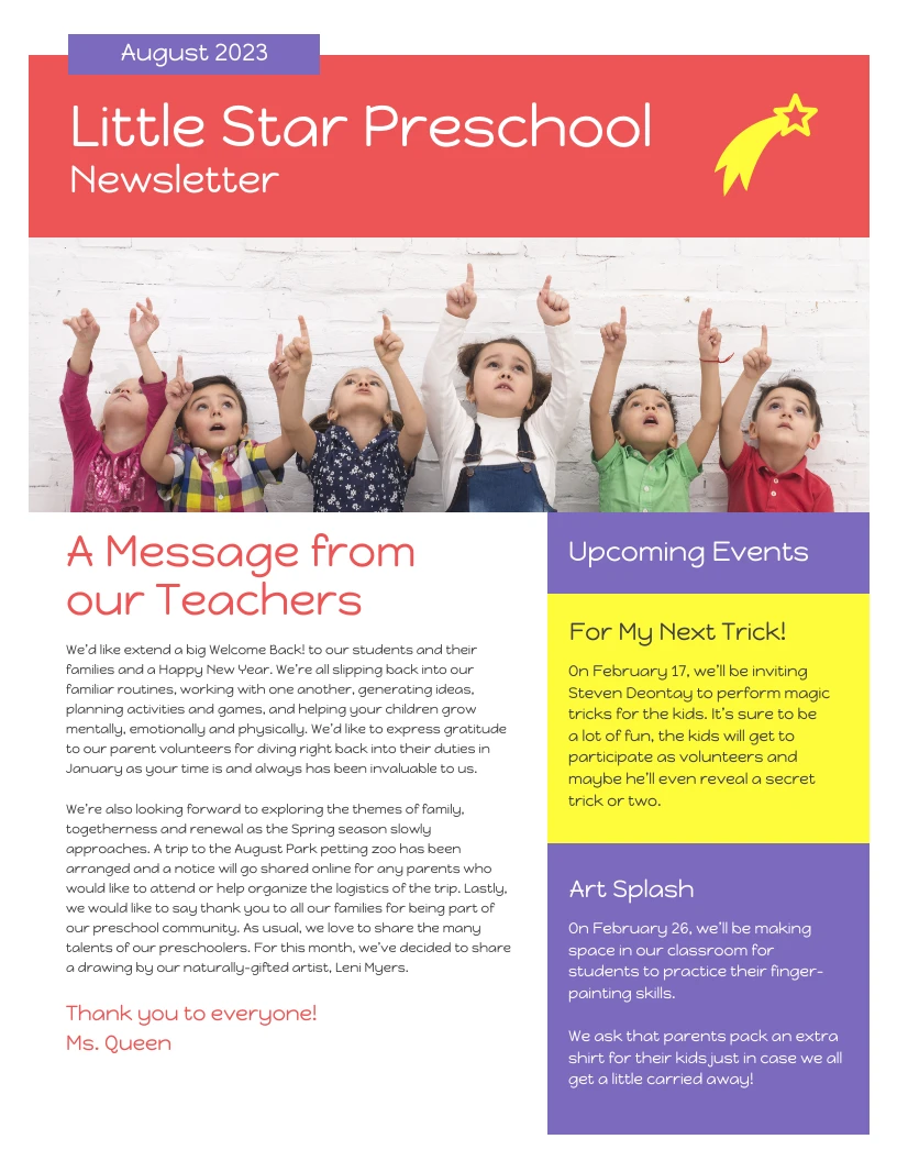 Vibrant Preschool Newsletter Template - Venngage