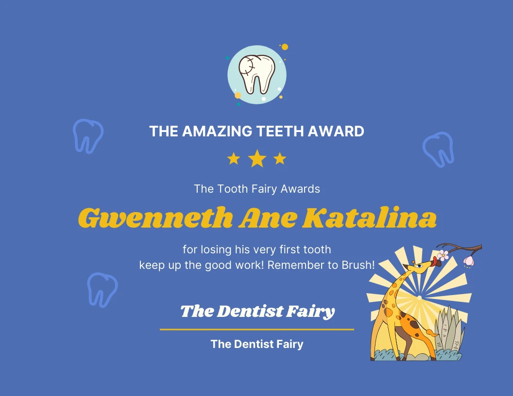 Blue Yellow Illustration Amazing Teeth Award Certificate Template ...