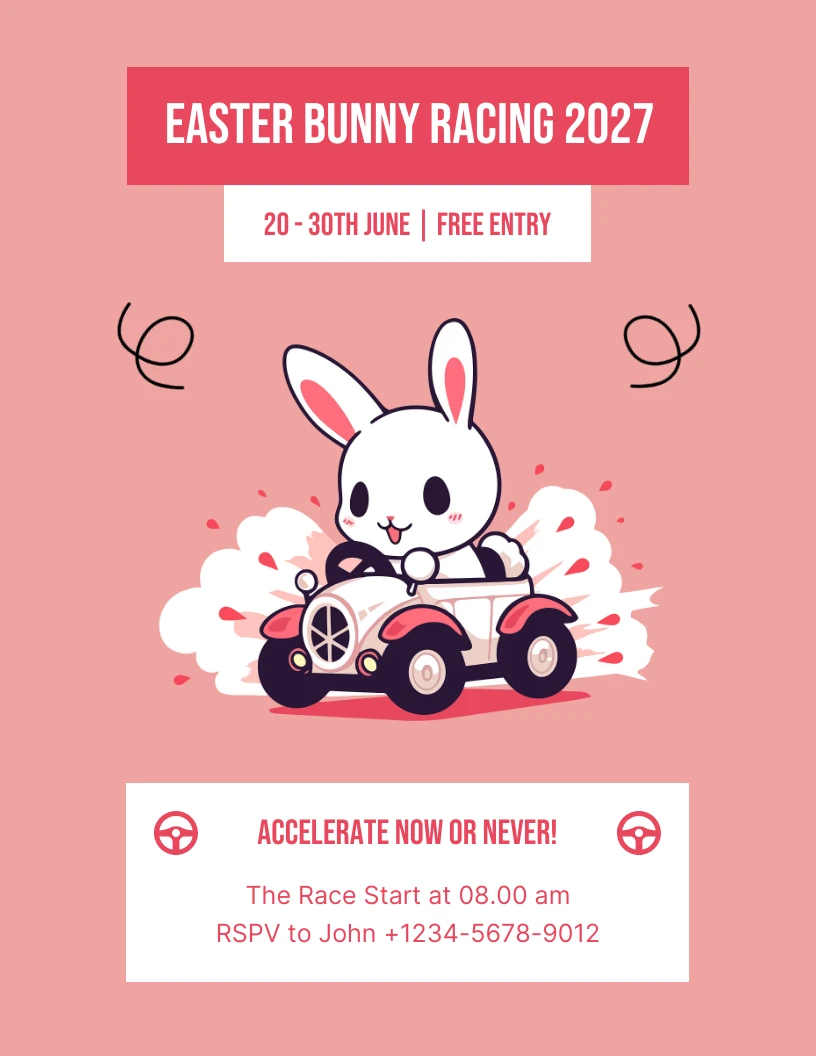 Pink Modern Illustration Easter Bunny Racing Invitation - Venngage