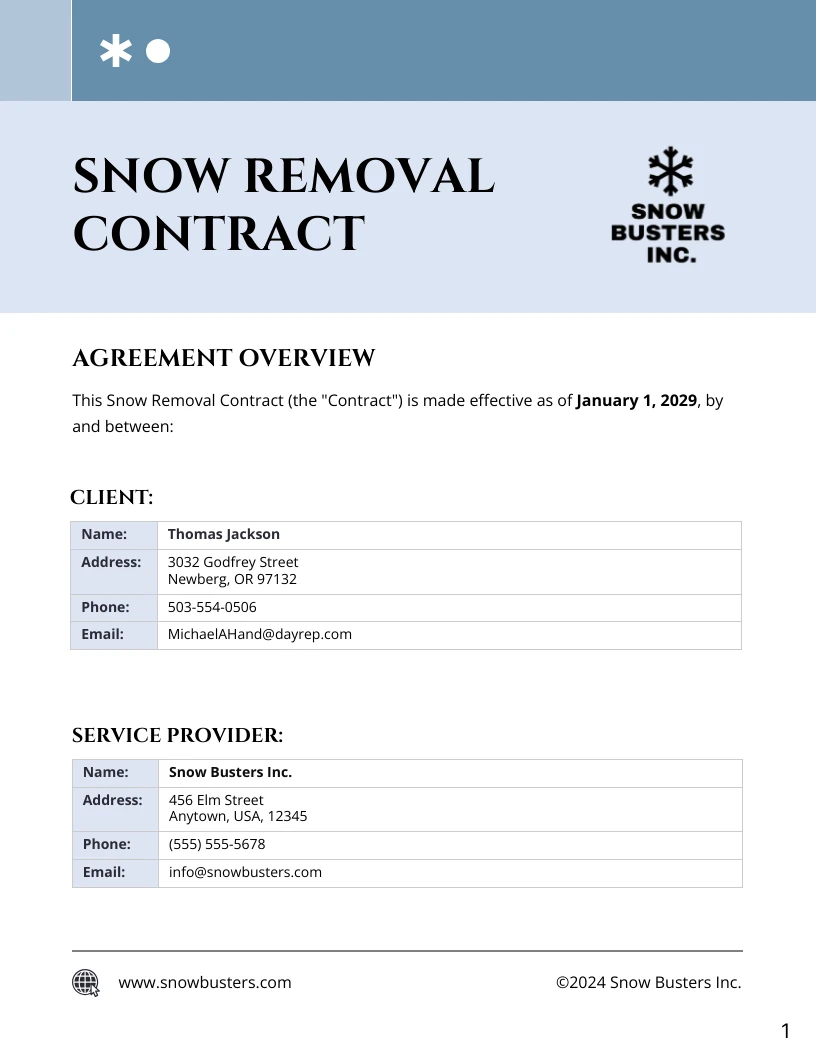 Snow Removal Contract Template Venngage