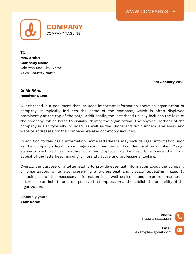 Light Yellow And Orange Simple Professional Graphic Design Letterhead ...