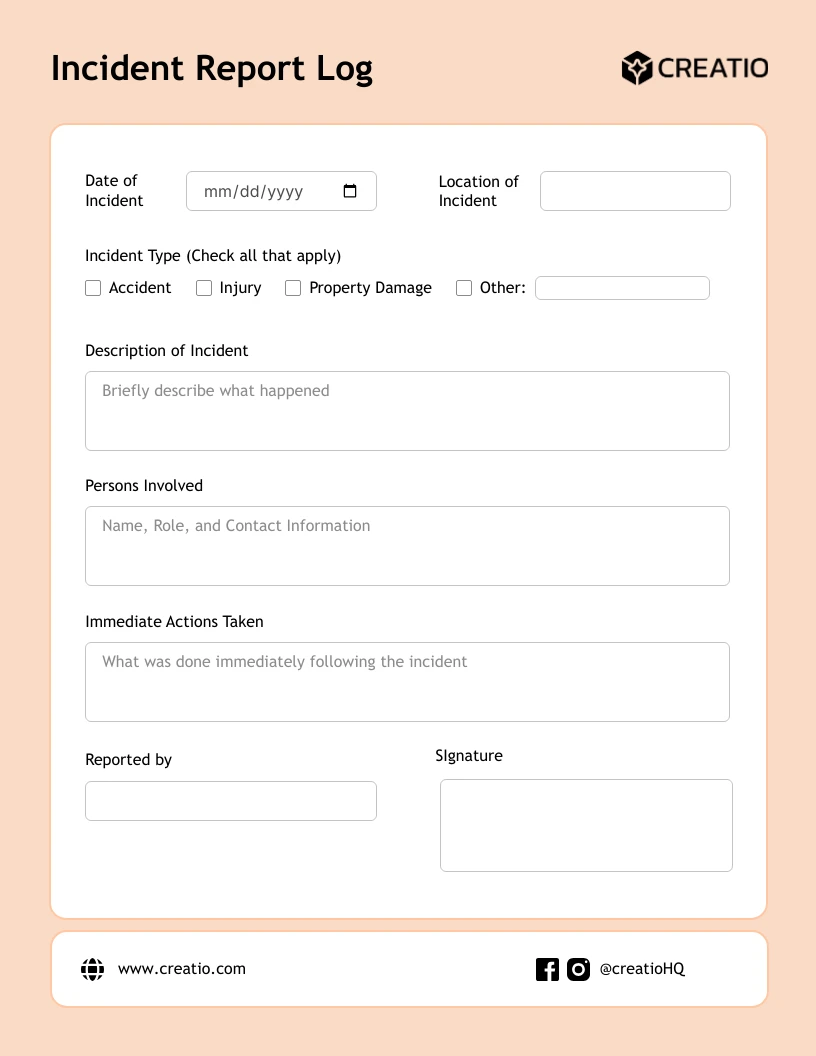 Incident Report Log Template - Venngage
