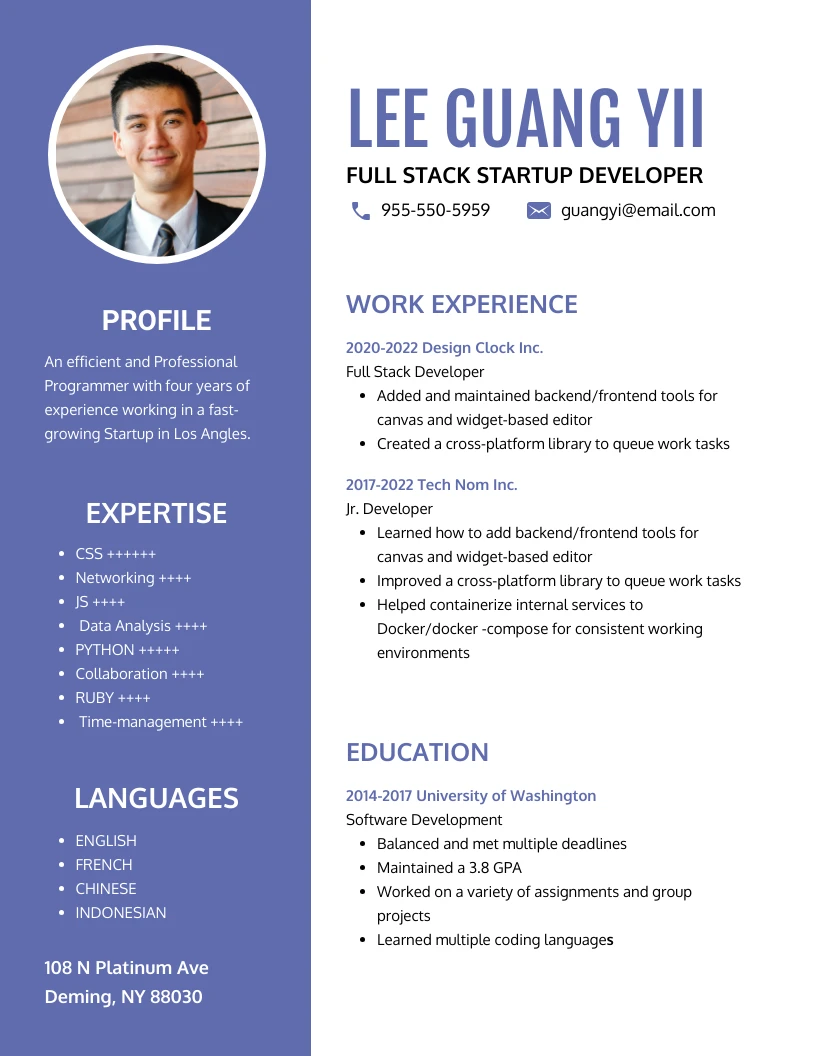 Purple White Clean Professional IT Resume Template - Venngage