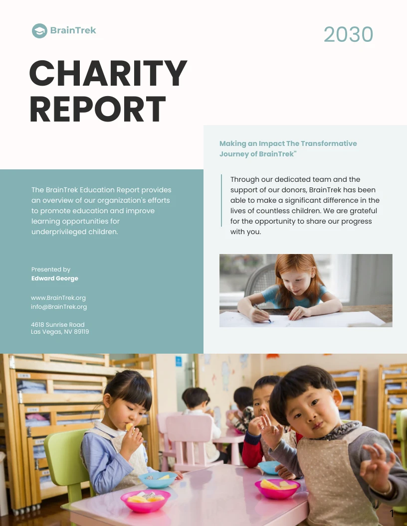 Light Green Creamy Charity Report Template - Venngage