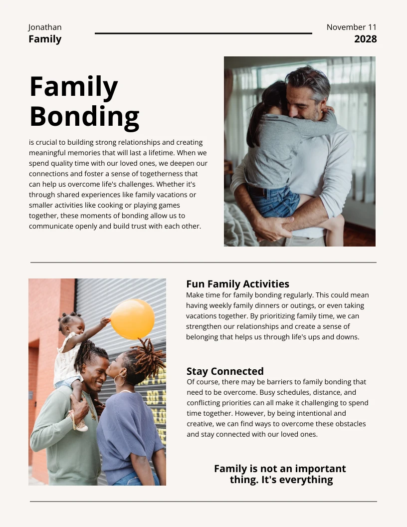 Simple Family Bonding Newsletter Template - Venngage