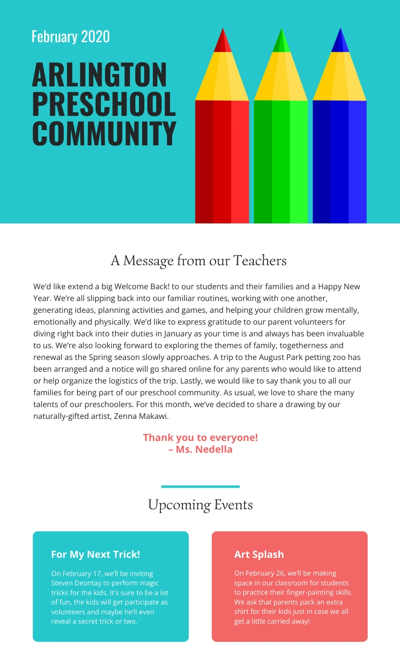 Preschool Monthly Newsletter Template - Venngage