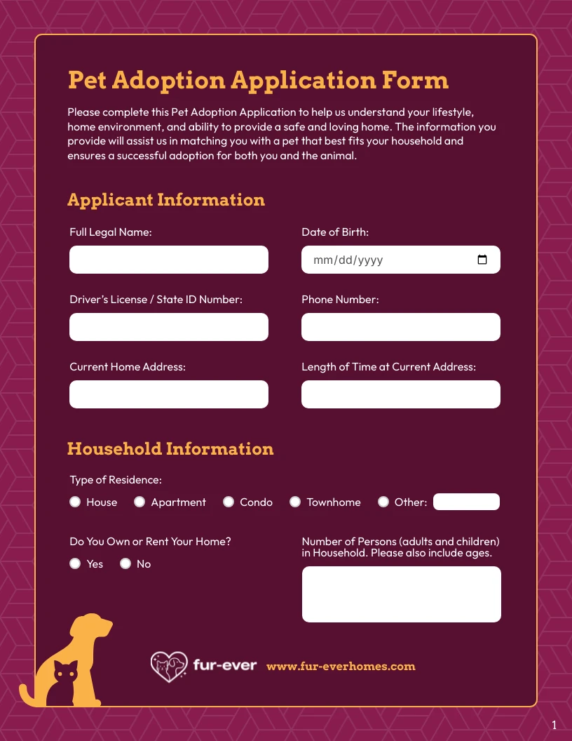 Pet Adoption Form Template - Venngage