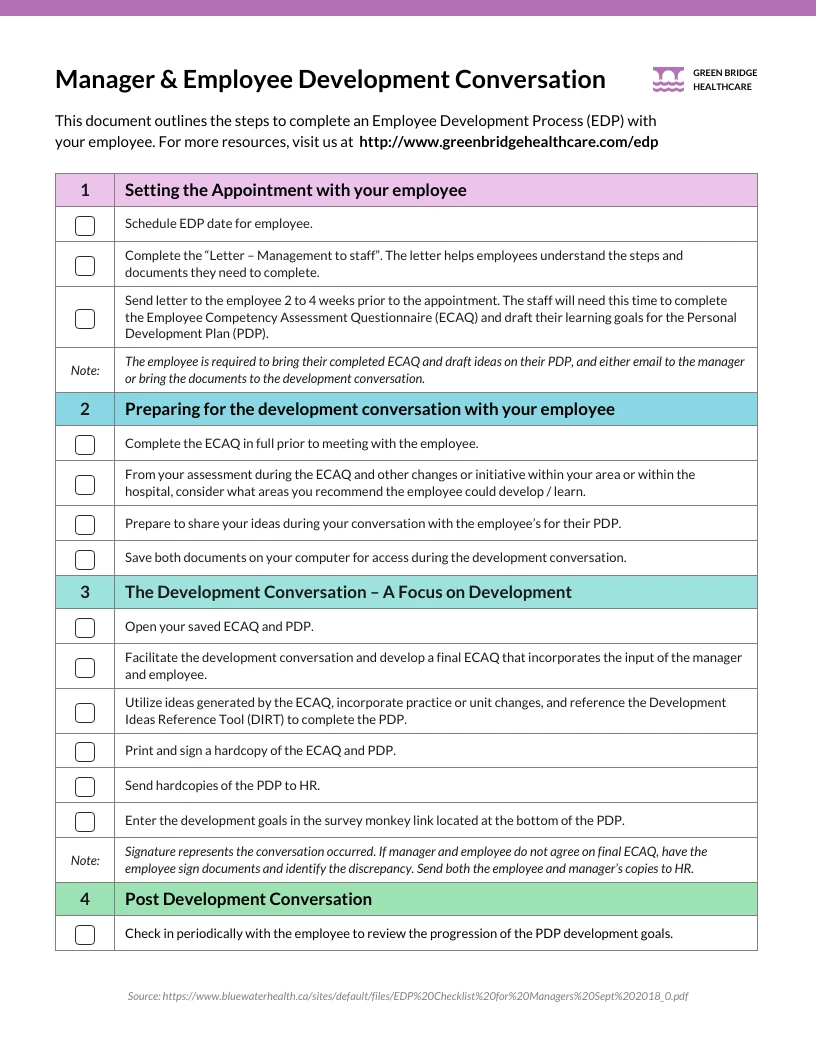 Healthcare Manager Employee Development Checklist Template - Venngage