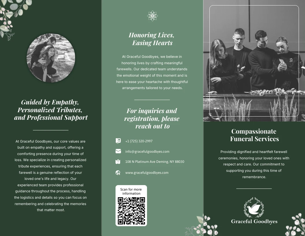 Green Funeral Tri-fold Brochure Template - Venngage