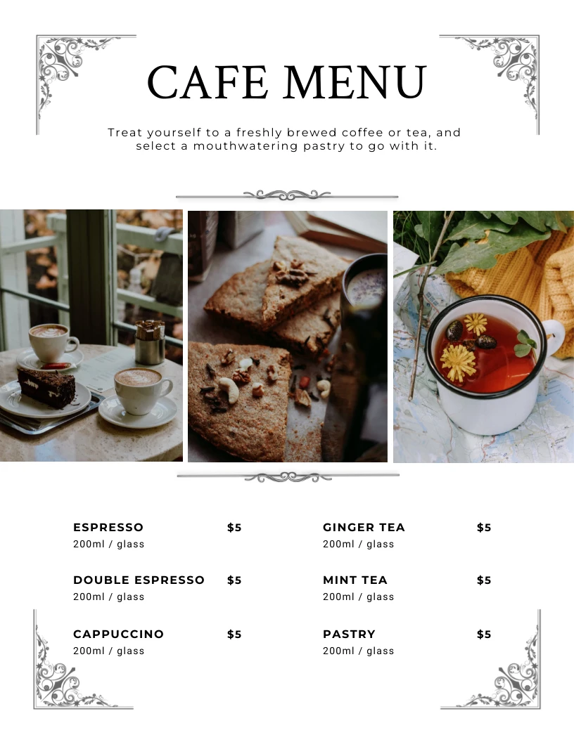 White Classic Simple Cafe Menu - Venngage