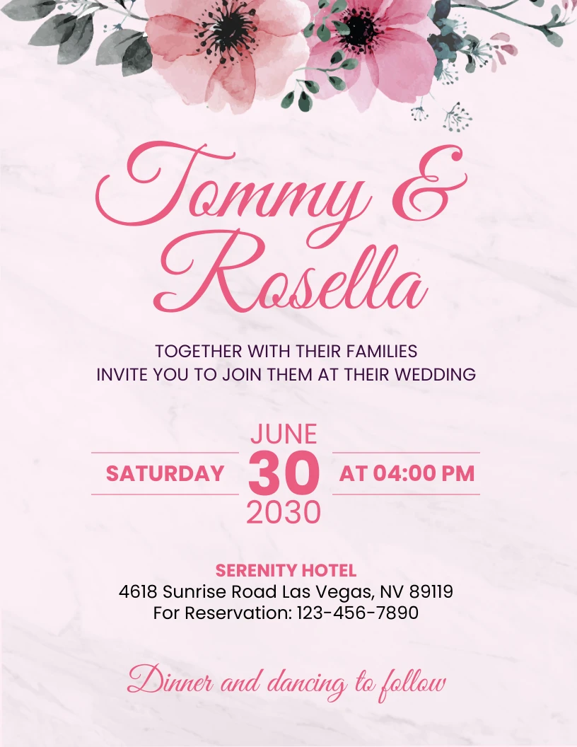 Modern Texture Floral Wedding Invitation Flyer Template - Venngage